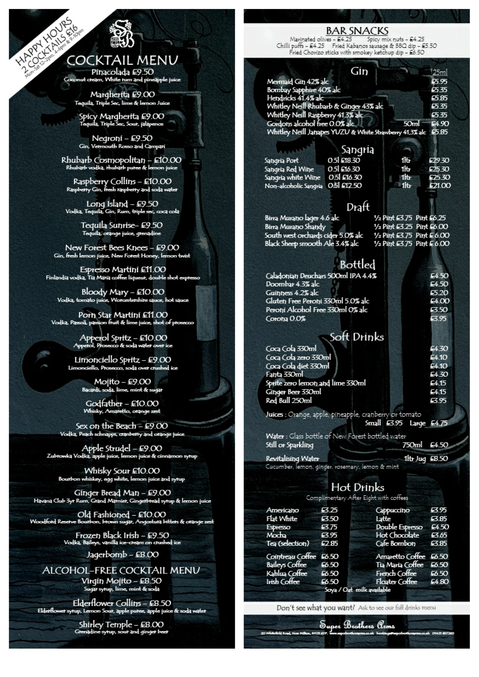 Tapas & Cocktail Bar New Milton Menu - Super Brothers Arms